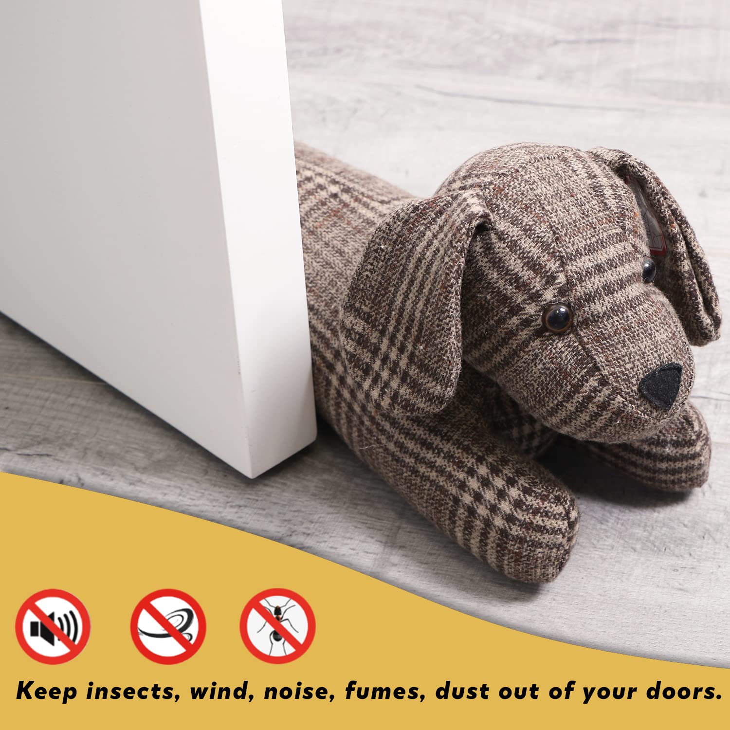 SANFERGE Dog Under Door Draft Stopper Heavy Duty, 3LB 34 Inch Decorative Fabric Door Draft Blocker, Animal Weather Stripping Sound Proof Bottom Seal, Save Energy Stopper Guard, Brown Plaid