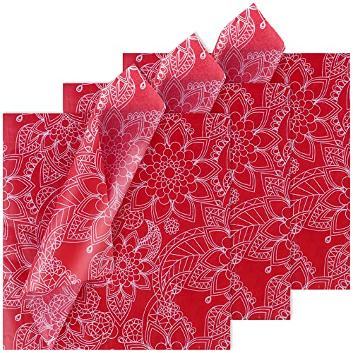 Kavoc 60 Sheets Paisley Blue Red Gift Tissue Paper,20" x 20" Brown Boho Wrapping Art Tissue Paper for Western Cowboy Theme Party Decoration (Red)