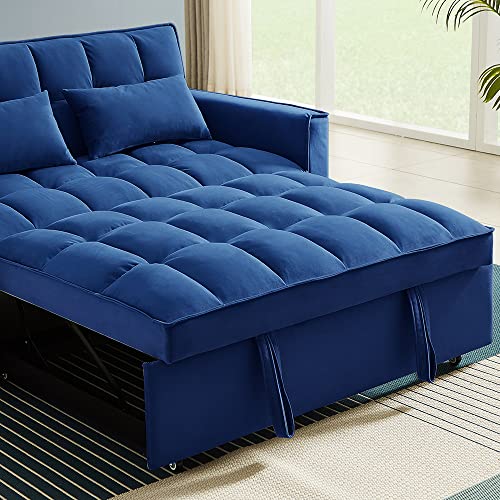 HABITRIO Modern 55.2" Pull Out Sleep Sofa Bed 2 Seater Loveseats Sofa Couch with Adjsutable Backrest and Lumbar Pillows for Apartment Office Living Room