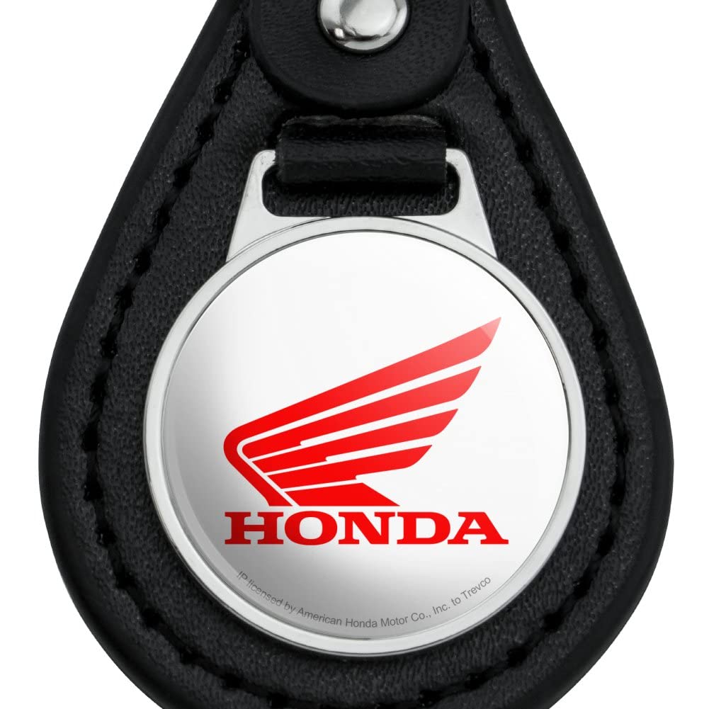 GRAPHICS & MORE Black Leather Honda Powersports Logo Keychain