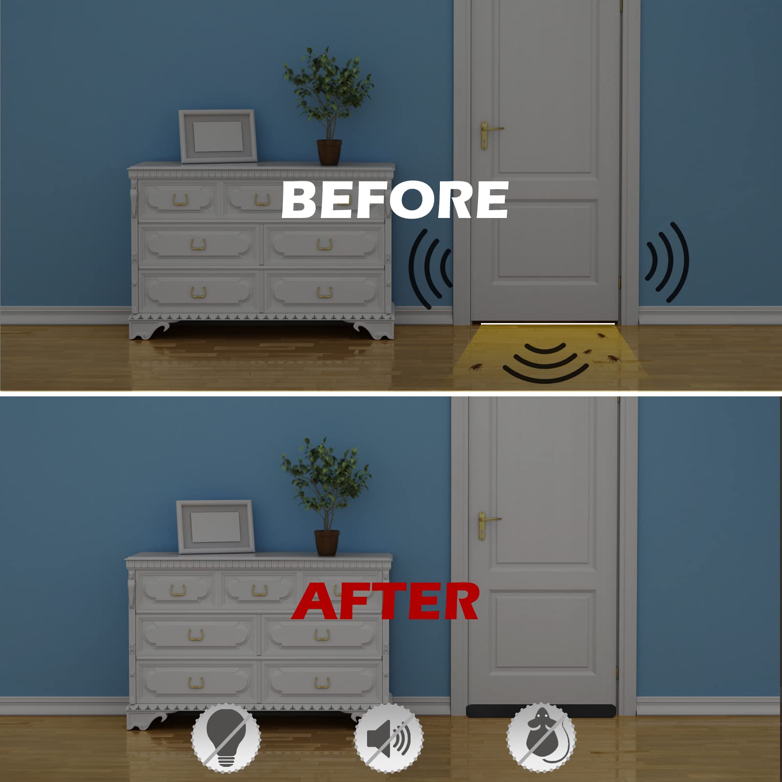 C CELAINER Door Draft Stopper, Draft Stopper for Bottom of Doors, Under Door Draft Blocker, Bottom Seal Weather Stripping, Removable and Washable, Sound Blocker, Adjustable Door Sweeps 37 inch (Black)