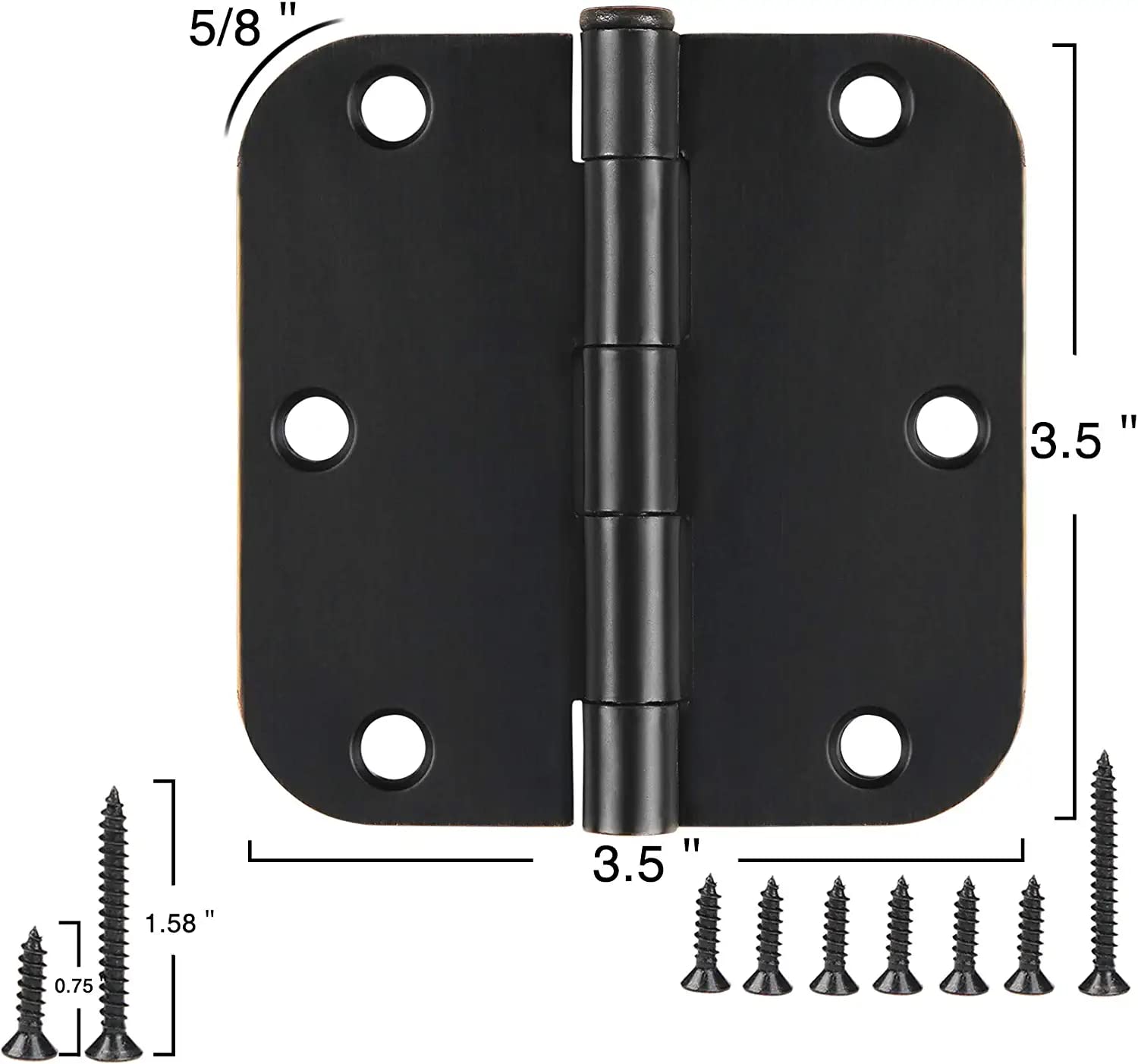 3 Pack Matte Black Door Hinges Black 3 1/2 Interior Door Hinges 3.5 Inch with 5/8” Radius Corners 3 ½"x 3 ½" Mat Black Hardware Controls JIW Garage Factory