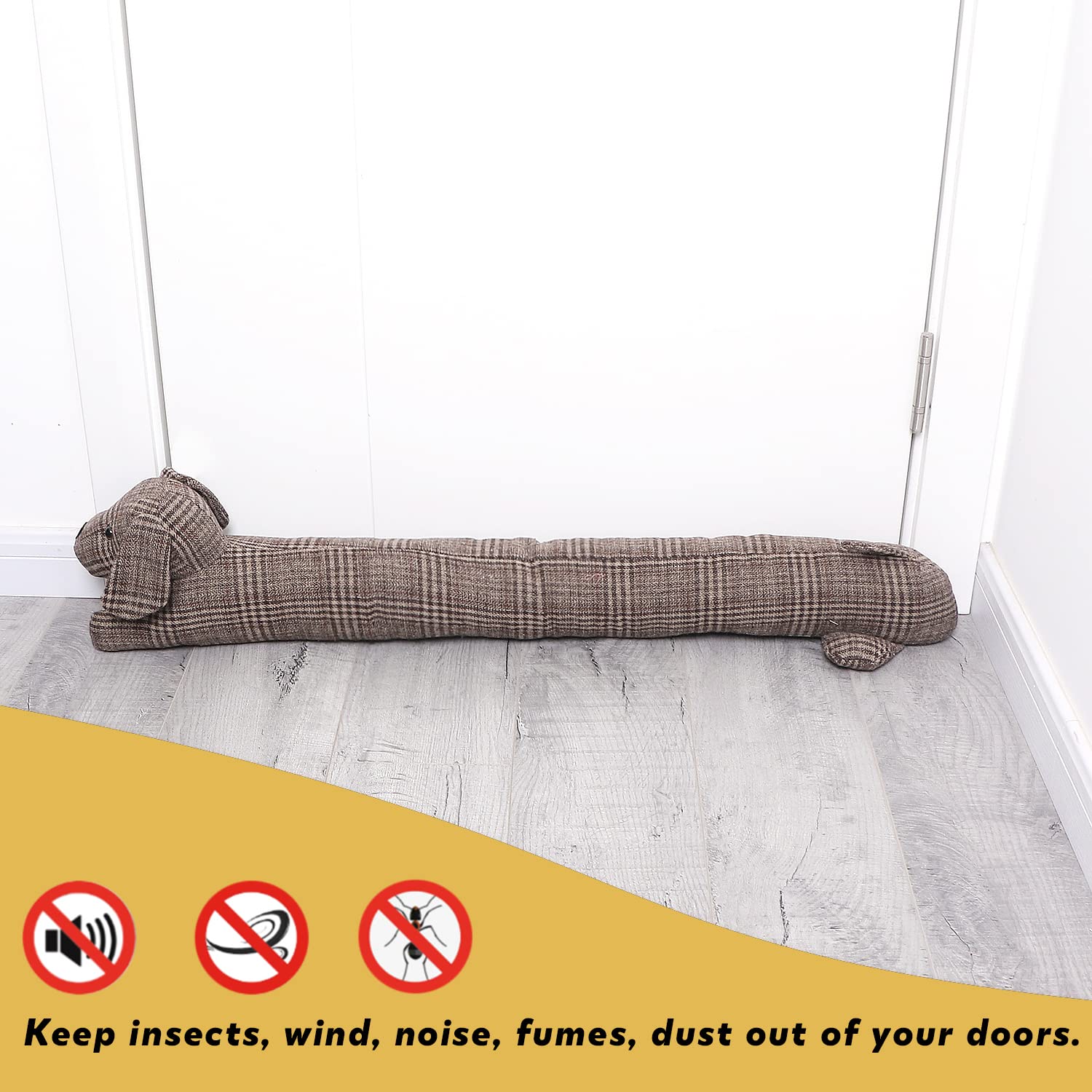 SANFERGE Dog Under Door Draft Stopper Heavy Duty, 3LB 34 Inch Decorative Fabric Door Draft Blocker, Animal Weather Stripping Sound Proof Bottom Seal, Save Energy Stopper Guard, Brown Plaid