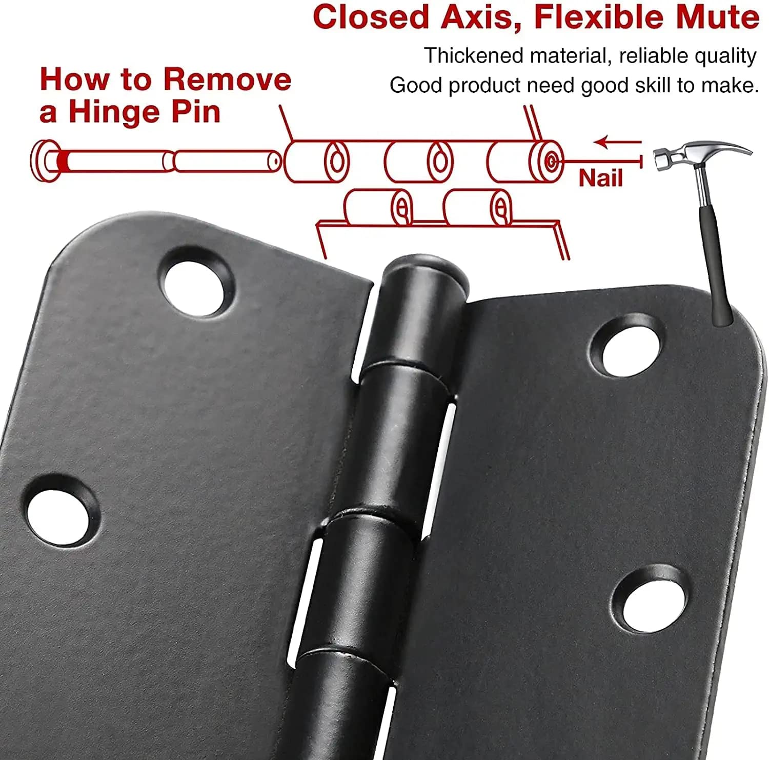 3 Pack Matte Black Door Hinges Black 3 1/2 Interior Door Hinges 3.5 Inch with 5/8” Radius Corners 3 ½"x 3 ½" Mat Black Hardware Controls JIW Garage Factory