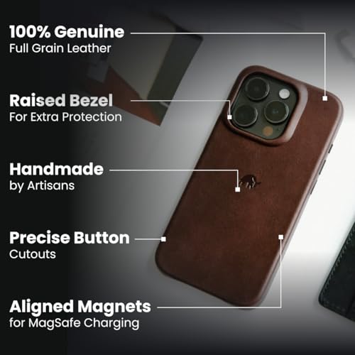 Bullstrap Premium Handcrafted Leather Case for iPhone 13 Pro Max | No-Bulk Flawless Fit & MagSafe Compatible | Premium Full-Grain iPhone 13 Pro Max Leather Case w/Beautiful & Unique Patina | Bourbon