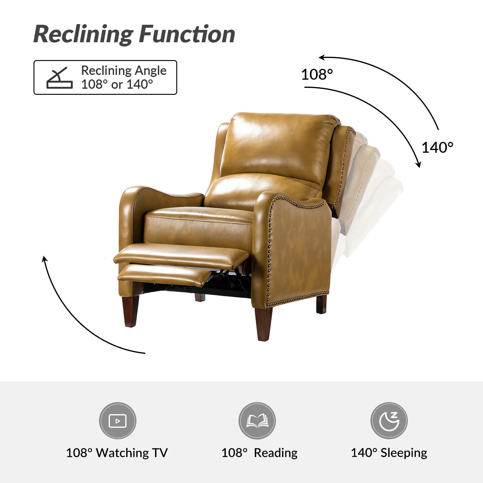 HULALA HOME Leather Recliner Chair Set of 2, Modern Push Back Recliner Armchair with Adjustable Backrest & Footrest,Comfy Upholstered Lazyboy Single Sofa for Home Theater Bedroom Living Room, Camel