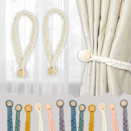 VENLOIS Strong Magnetic Curtain Tiebacks White 2pcs Heavy Duty Curtain Rope Tieback Curtain Holdbacks Holders for Home Bedroom Office Decorative Curtain