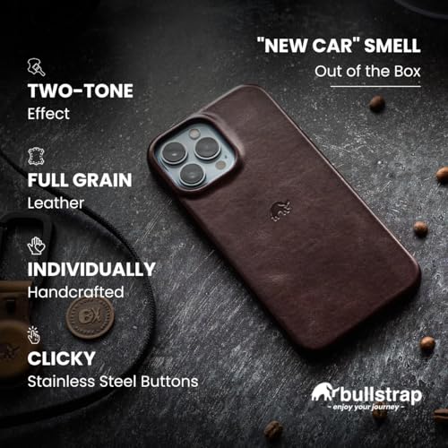 Bullstrap Premium Handcrafted Leather Case for iPhone 13 Pro Max | No-Bulk Flawless Fit & MagSafe Compatible | Premium Full-Grain iPhone 13 Pro Max Leather Case w/Beautiful & Unique Patina | Bourbon