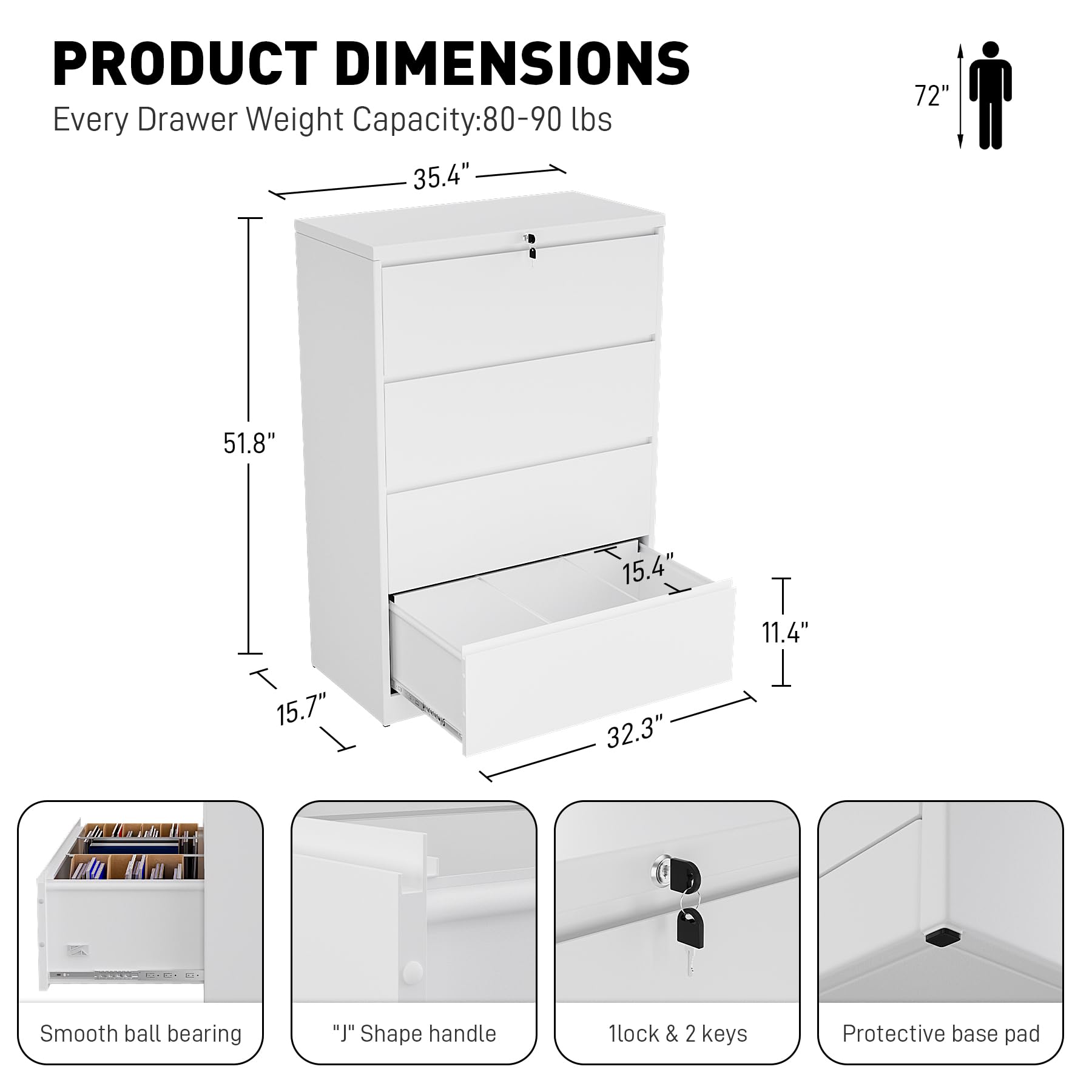 WIILAYOK Lateral File Cabinet, 4 Drawer Metal Lateral Filing Cabinet with Lock, File Cabinet for Home Office fits Letter/Legal/A4 Size