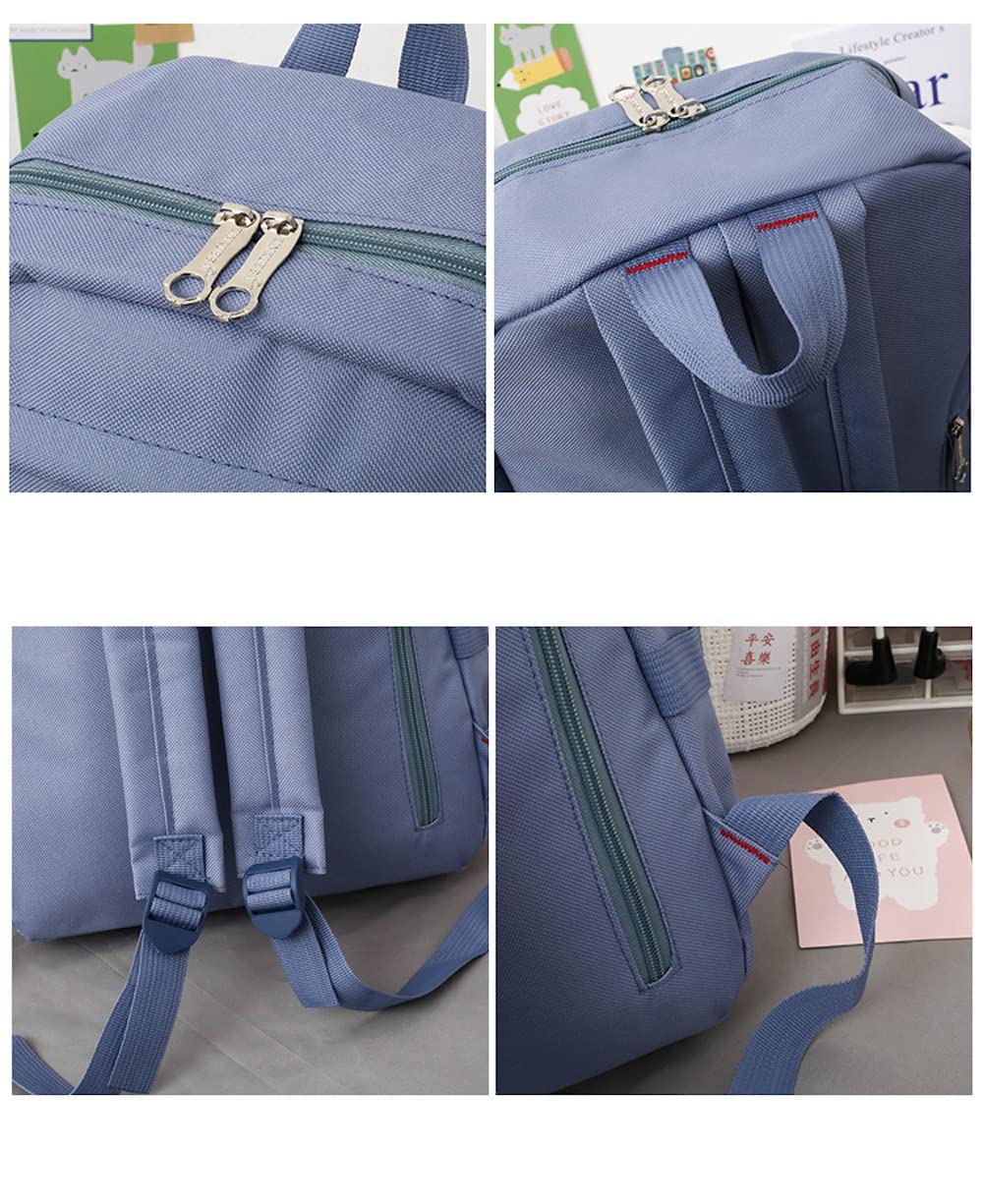 AONUOWE 5pcs Aesthetic Backpack Set for School Teens Girls Daypack Cute Trendy Large Capacity Preppy Shoulder Bag (Blue)