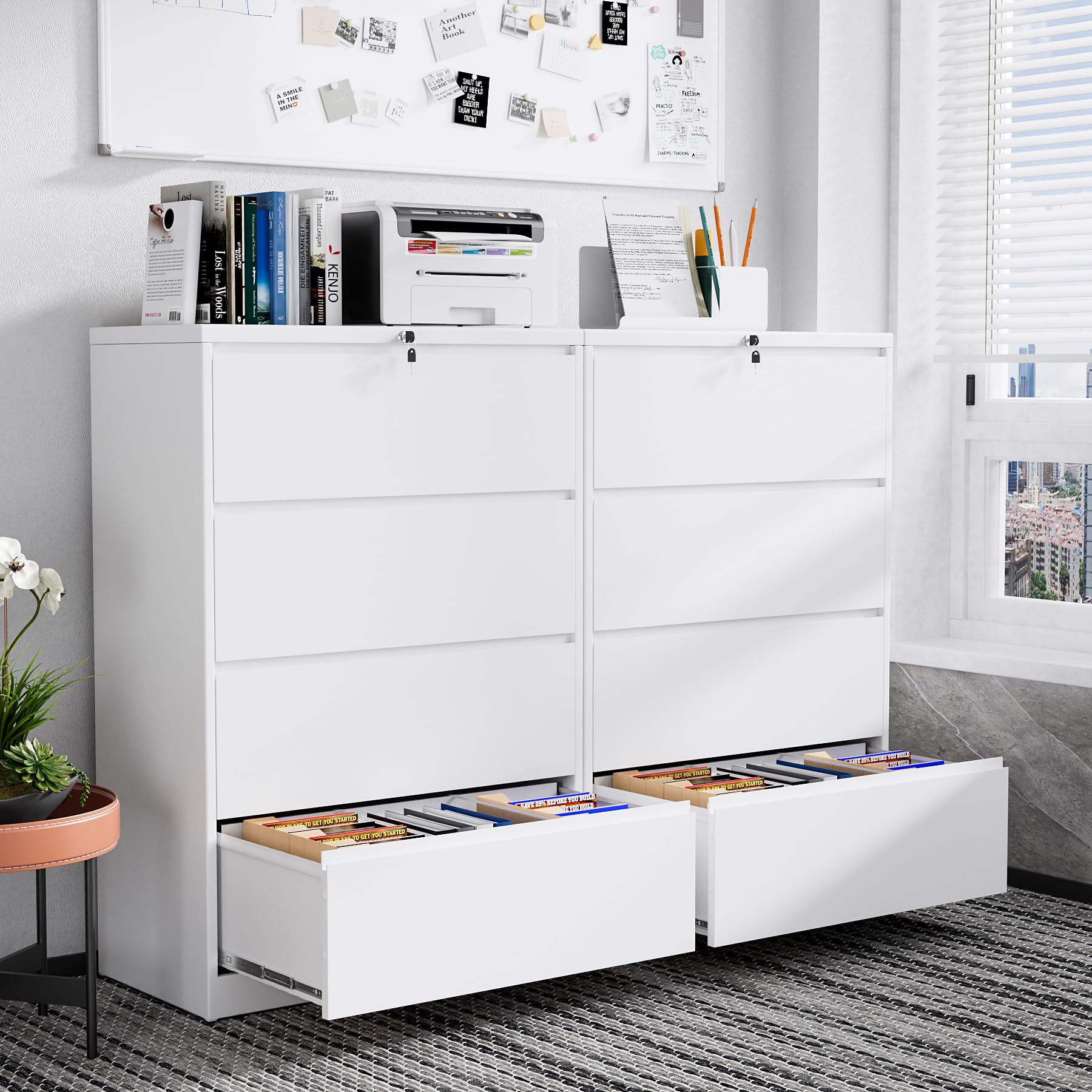 WIILAYOK Lateral File Cabinet, 4 Drawer Metal Lateral Filing Cabinet with Lock, File Cabinet for Home Office fits Letter/Legal/A4 Size