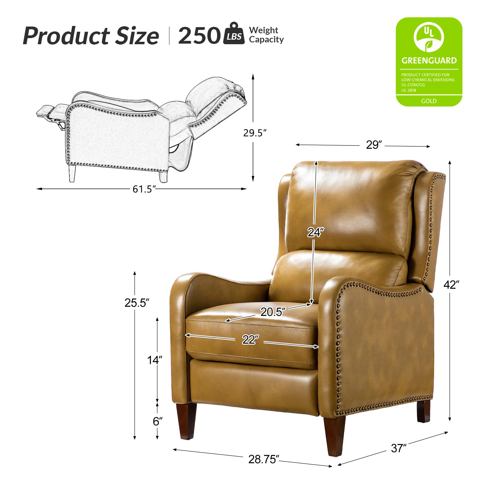 HULALA HOME Leather Recliner Chair Set of 2, Modern Push Back Recliner Armchair with Adjustable Backrest & Footrest,Comfy Upholstered Lazyboy Single Sofa for Home Theater Bedroom Living Room, Camel