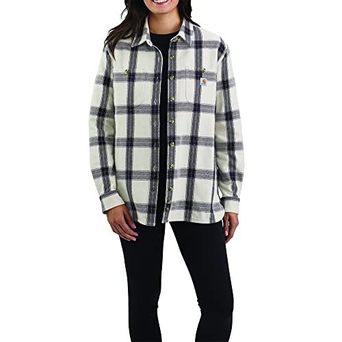 Carhartt Women's Loose Fit Heavyweight Twill Long-Sleeve Plaid Shirt, Malt, Medium