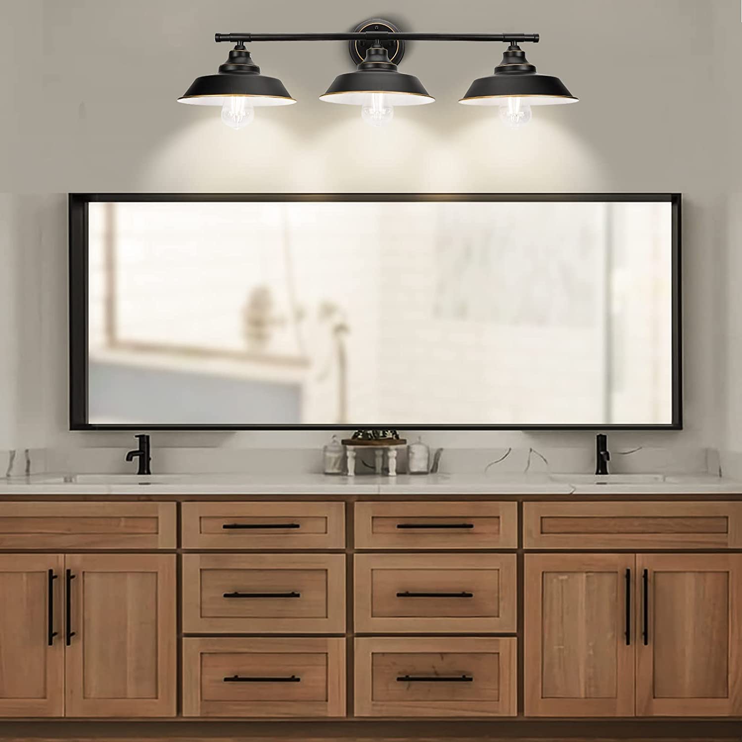 Elibbren Farmhouse Rustic Vintage 3-Lights Vanity Wall Sconce Lighting, E26 Base Metal Matte Black Industrial Bathroom Wall Light Fixture for Bathroom Vanity Mirror Cabinets Dressing Table(BLACK)