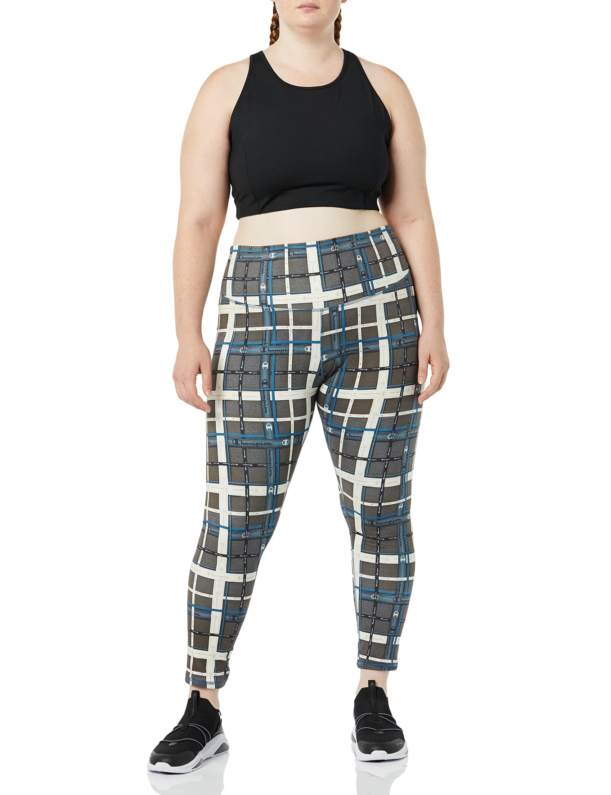 Champion womens Making the Cut Season 3 Episode 2 Champion Collab Curtis' High-rise Plaid Printed Leggings, Champion Tapes Teal, Small US