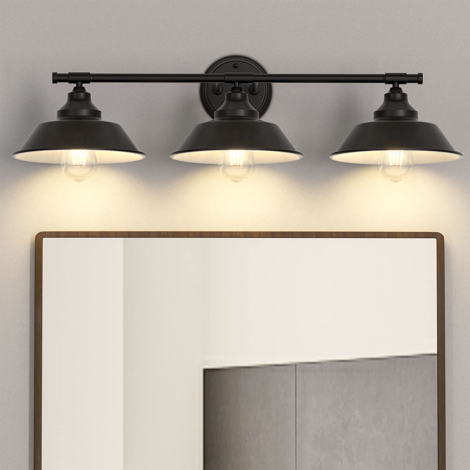 Elibbren Farmhouse Rustic Vintage 3-Lights Vanity Wall Sconce Lighting, E26 Base Metal Matte Black Industrial Bathroom Wall Light Fixture for Bathroom Vanity Mirror Cabinets Dressing Table(BLACK)
