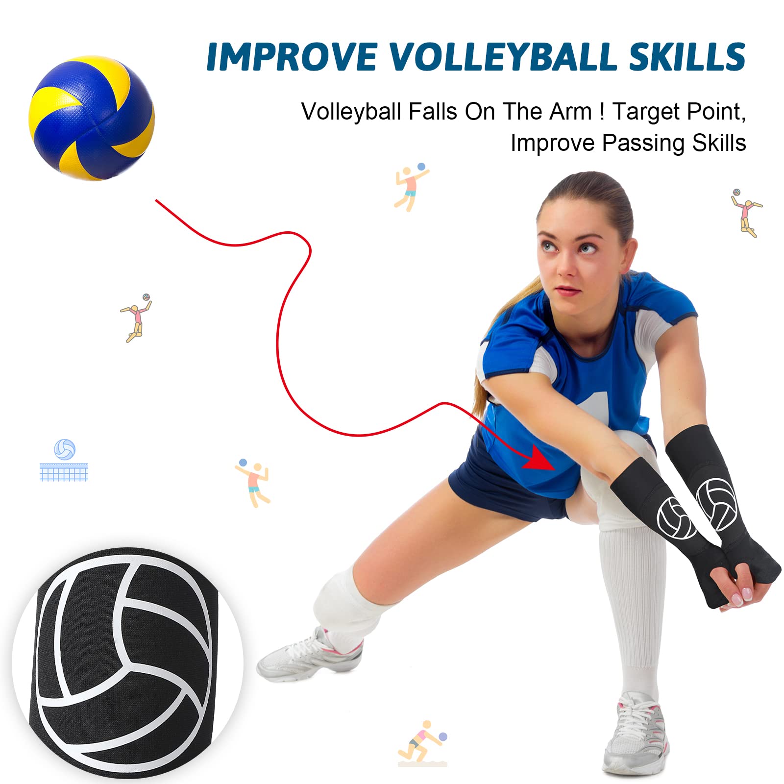 Minatee Volleyball Arm Sleeves Passing Hitting Forearm Sleeves with Protection Pads and Thumb Hole(2 Pairs,12 Inch)