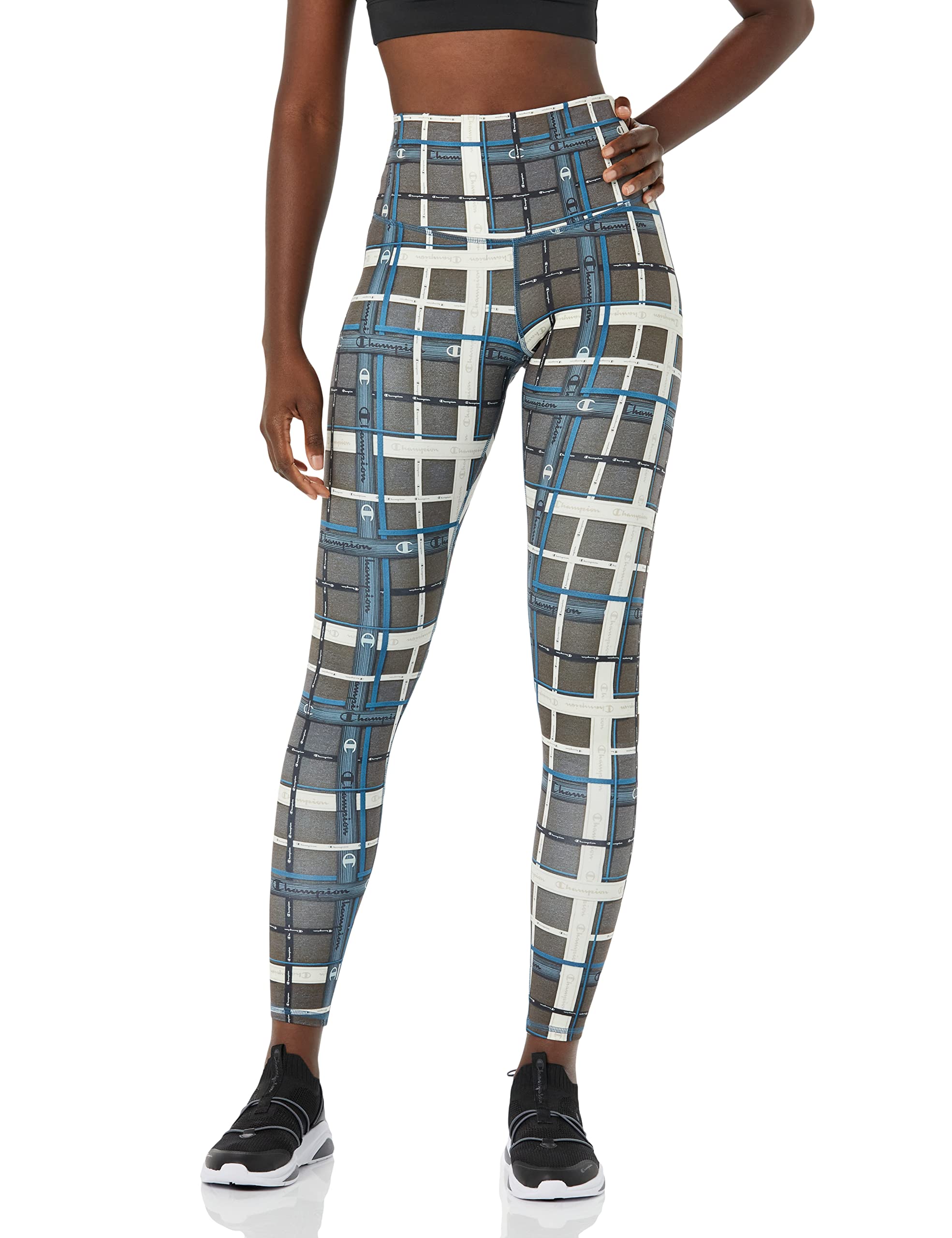 Champion womens Making the Cut Season 3 Episode 2 Champion Collab Curtis' High-rise Plaid Printed Leggings, Champion Tapes Teal, Small US