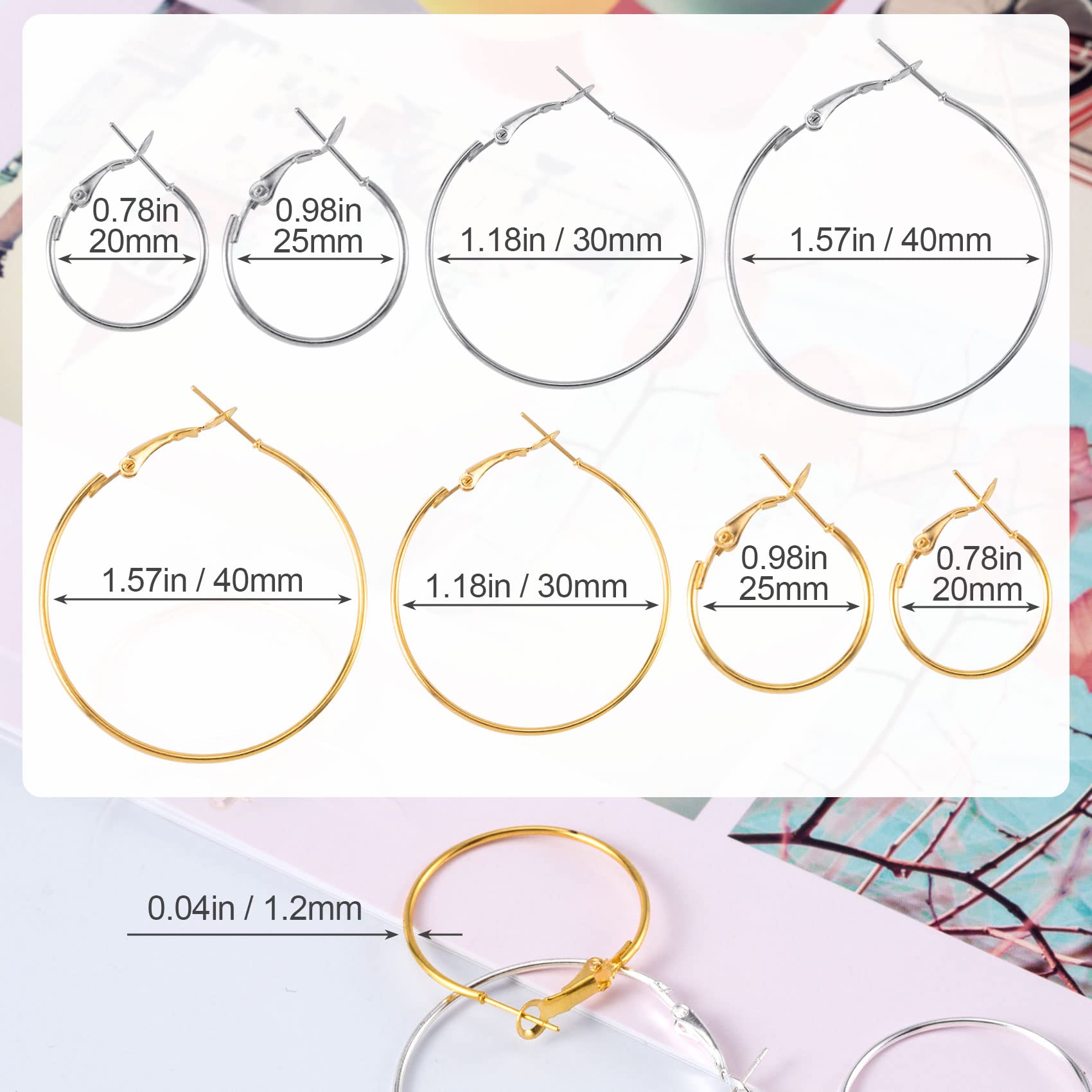 PAGOW 96Pcs Hoop Earrings Finding, Hypoallergenic Alloy Round Earring Hoops for Jewelry Making, Open Beading DIY Earrings Craft Art Accessories