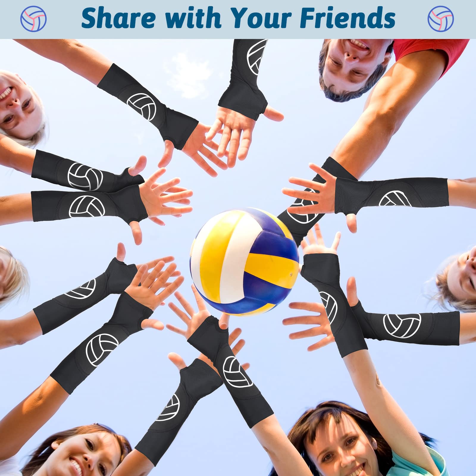 Minatee Volleyball Arm Sleeves Passing Hitting Forearm Sleeves with Protection Pads and Thumb Hole(2 Pairs,12 Inch)