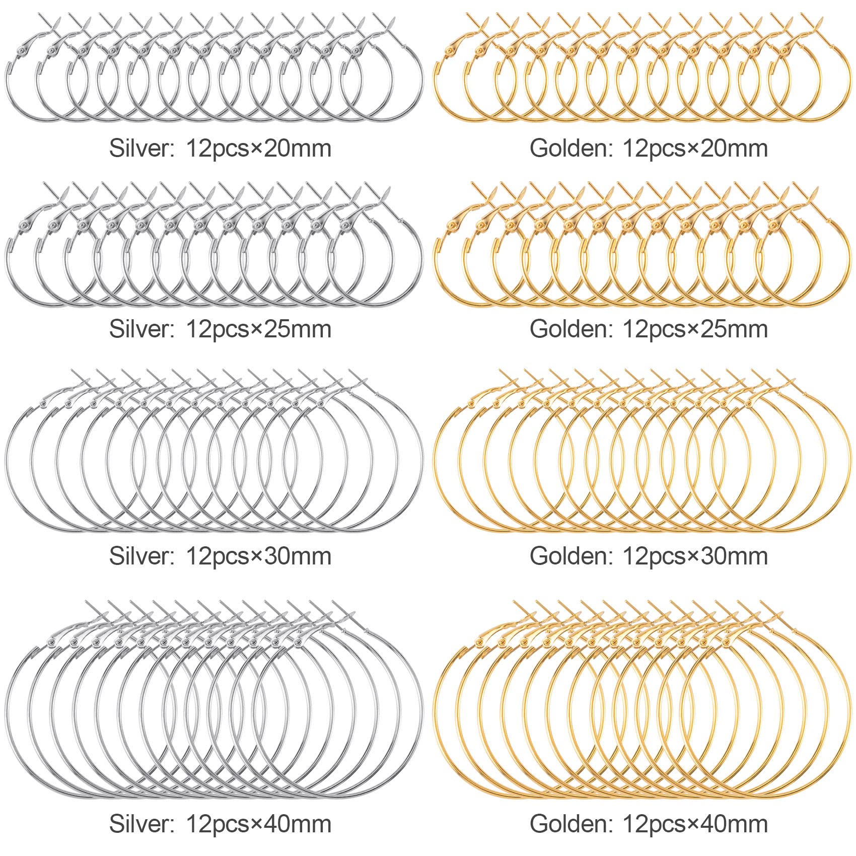 PAGOW 96Pcs Hoop Earrings Finding, Hypoallergenic Alloy Round Earring Hoops for Jewelry Making, Open Beading DIY Earrings Craft Art Accessories