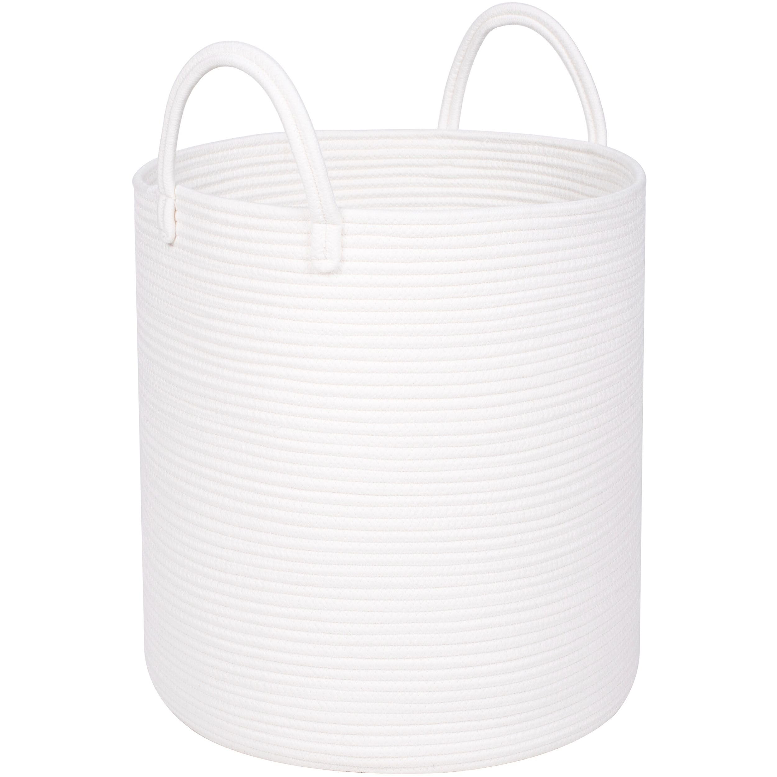 MINTWOOD Design Large 18 x 16 Inches Decorative Woven Cotton Rope Basket, Tall Laundry Basket Hamper, Blanket Basket for Living Room, Storage Baskets for Toys, Towel, Throw, Pillow, Creamy White