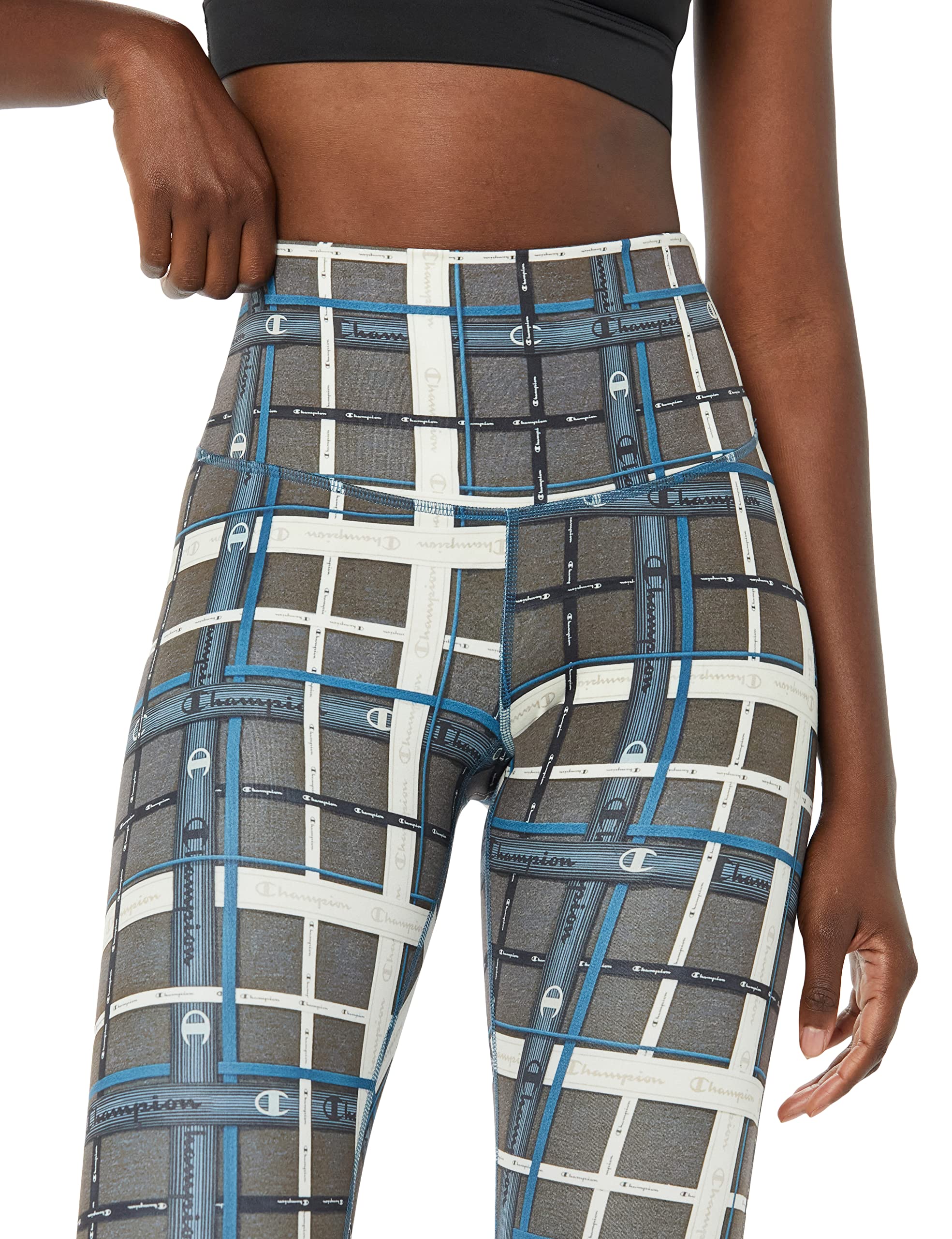 Champion womens Making the Cut Season 3 Episode 2 Champion Collab Curtis' High-rise Plaid Printed Leggings, Champion Tapes Teal, Small US