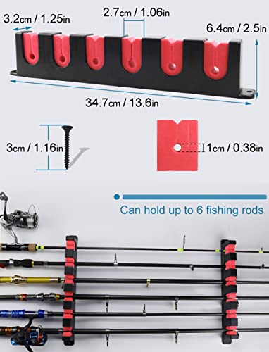 Ducurt Fishing Rod Rack Holders Wall-mounted Fish Pole Holder for Garage & Boat 6-Rod Storage Racks (Horizontal Red, 1 Pair)