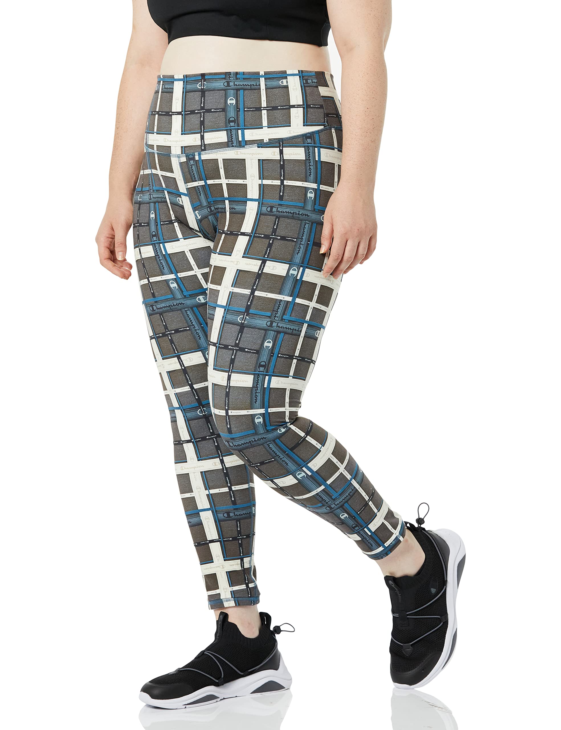 Champion womens Making the Cut Season 3 Episode 2 Champion Collab Curtis' High-rise Plaid Printed Leggings, Champion Tapes Teal, Small US