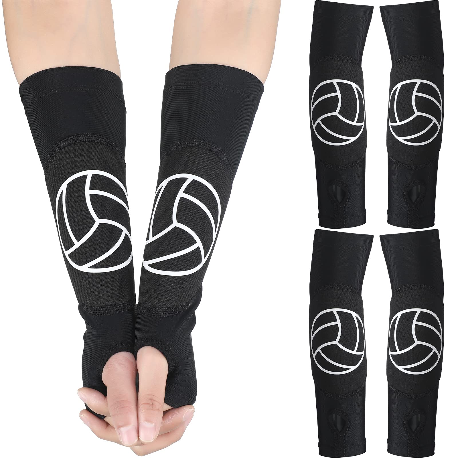 Minatee Volleyball Arm Sleeves Passing Hitting Forearm Sleeves with Protection Pads and Thumb Hole(2 Pairs,12 Inch)