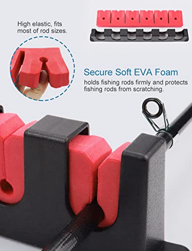Ducurt Fishing Rod Rack Holders Wall-mounted Fish Pole Holder for Garage & Boat 6-Rod Storage Racks (Horizontal Red, 1 Pair)