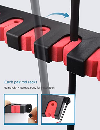 Ducurt Fishing Rod Rack Holders Wall-mounted Fish Pole Holder for Garage & Boat 6-Rod Storage Racks (Horizontal Red, 1 Pair)