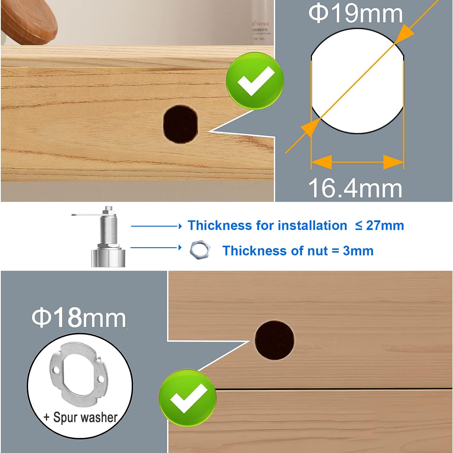 Fingerprint Drawer Lock eLinkSmart Phone App Cabinet Lock 30MM (27MM) Biometric Drawer Lock with 3 Sizes Tubular Cam 20 Fingerprints 1000+ App Users Support iOS Watch