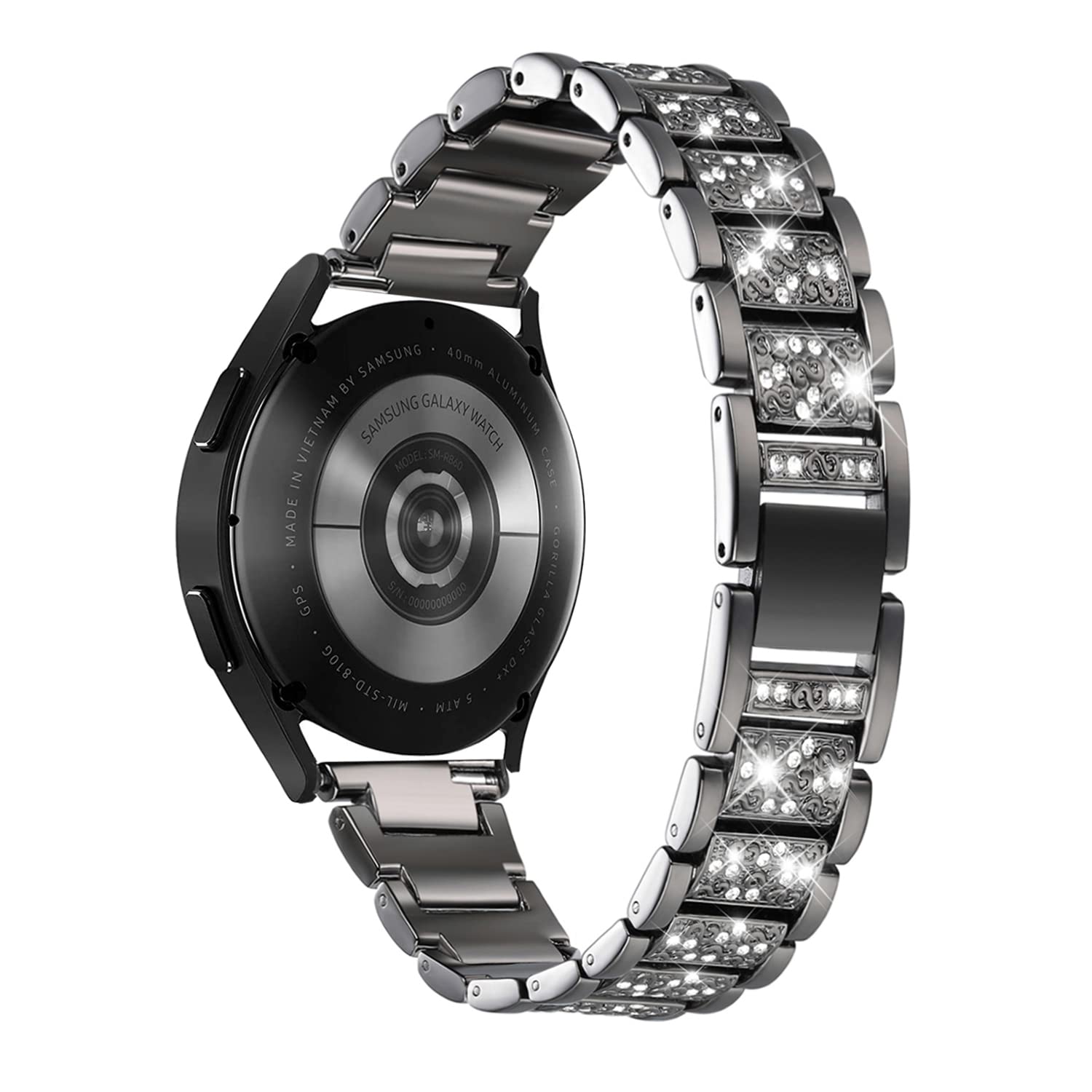 Mtozon Bling Women Bands Compatible with Samsung Galaxy Watch 7 6 5 4 40mm 44mm/Watch 3 41mm/Samsung Active 2 40mm 44mm/Watch4 Classic/Galaxy Watch 5 pro/Metal Dressy Wristbands, Black