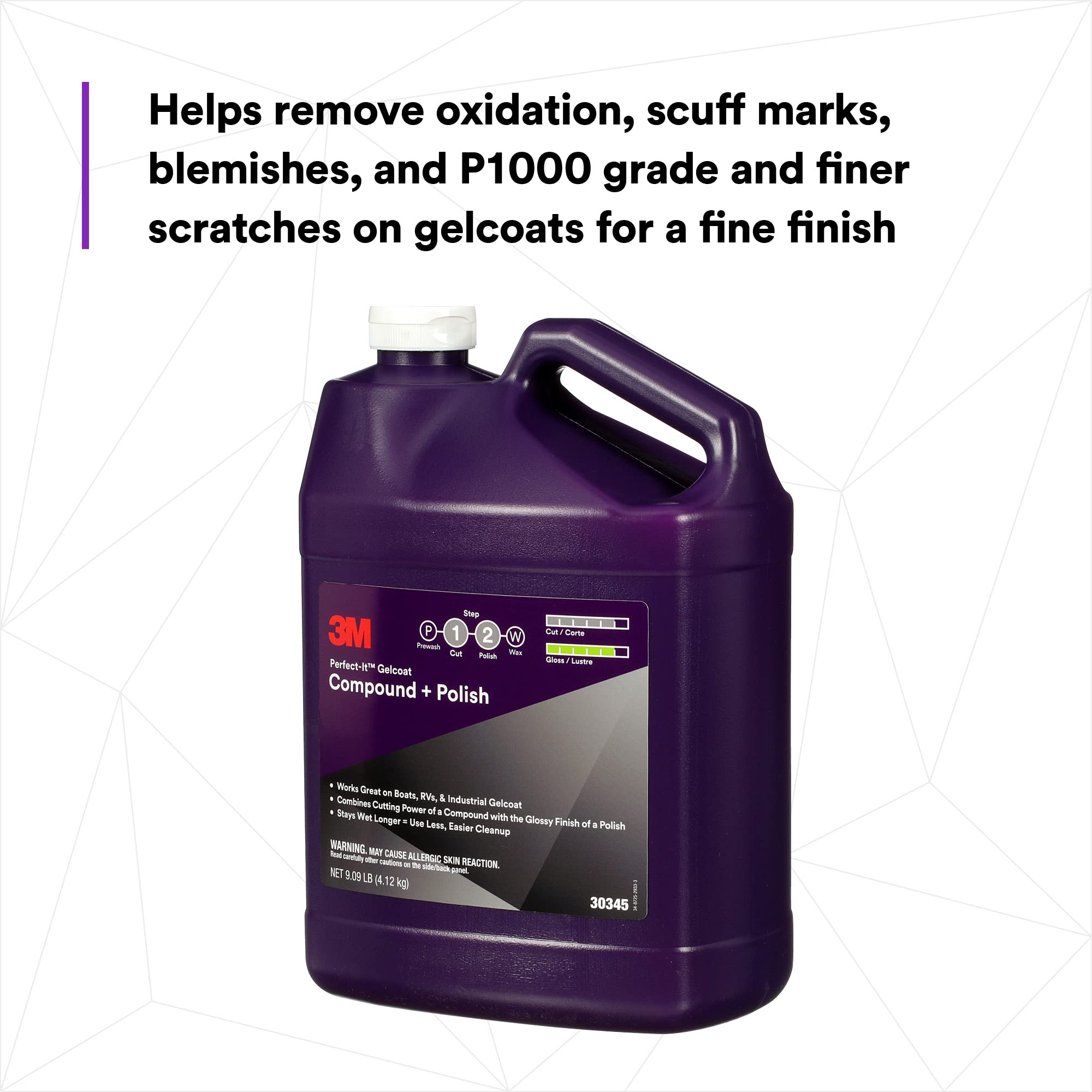 Perfect-It 3M Gelcoat Compound + Polish 30345, Professional Grade, 1 gal (9.09 lb), White