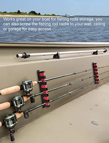 Ducurt Fishing Rod Rack Holders Wall-mounted Fish Pole Holder for Garage & Boat 6-Rod Storage Racks (Horizontal Red, 1 Pair)