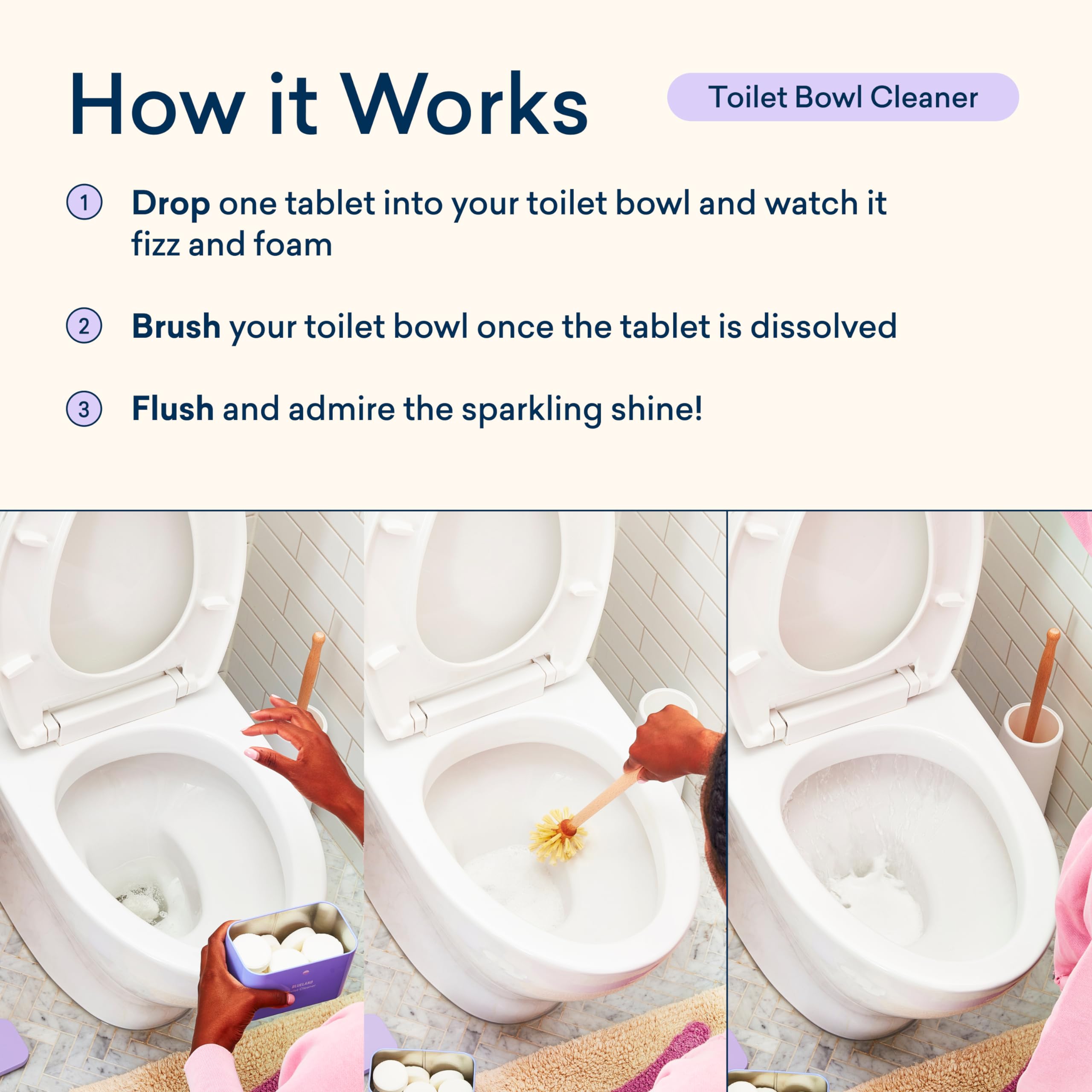 BLUELAND Toilet Bowl Cleaner Tablets, Starter Set, 14 Count with Tin, Lemon Cedar, Plastic-Free, No Harsh Chemicals, Plant-Based
