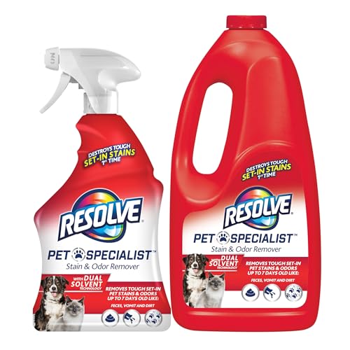 Resolve Pet Specialist Carpet Cleaner, Pet Stain and Odor Remover, Carpet Cleaner Spray, 32fl oz Spray & 60fl oz Refill