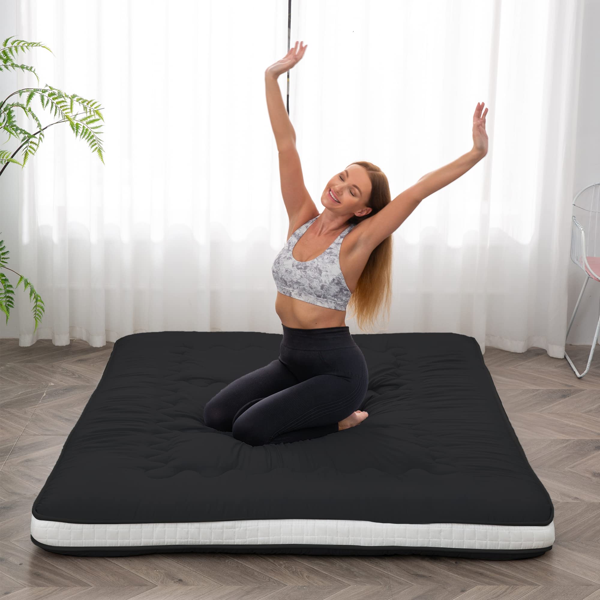 Dr.Futon Japanese Floor Futon Mattress Extra Thick Folding Roll Up Bed Topper Mat for Guest,Lounger and Tavel