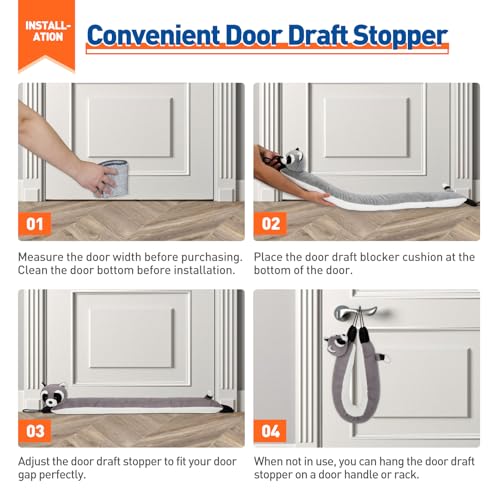 MAGZO Under Door Draft Stopper 36 Inch, Weighted Animal Noise Blocker for Door, Raccoon Draft Guard with Hook Loops