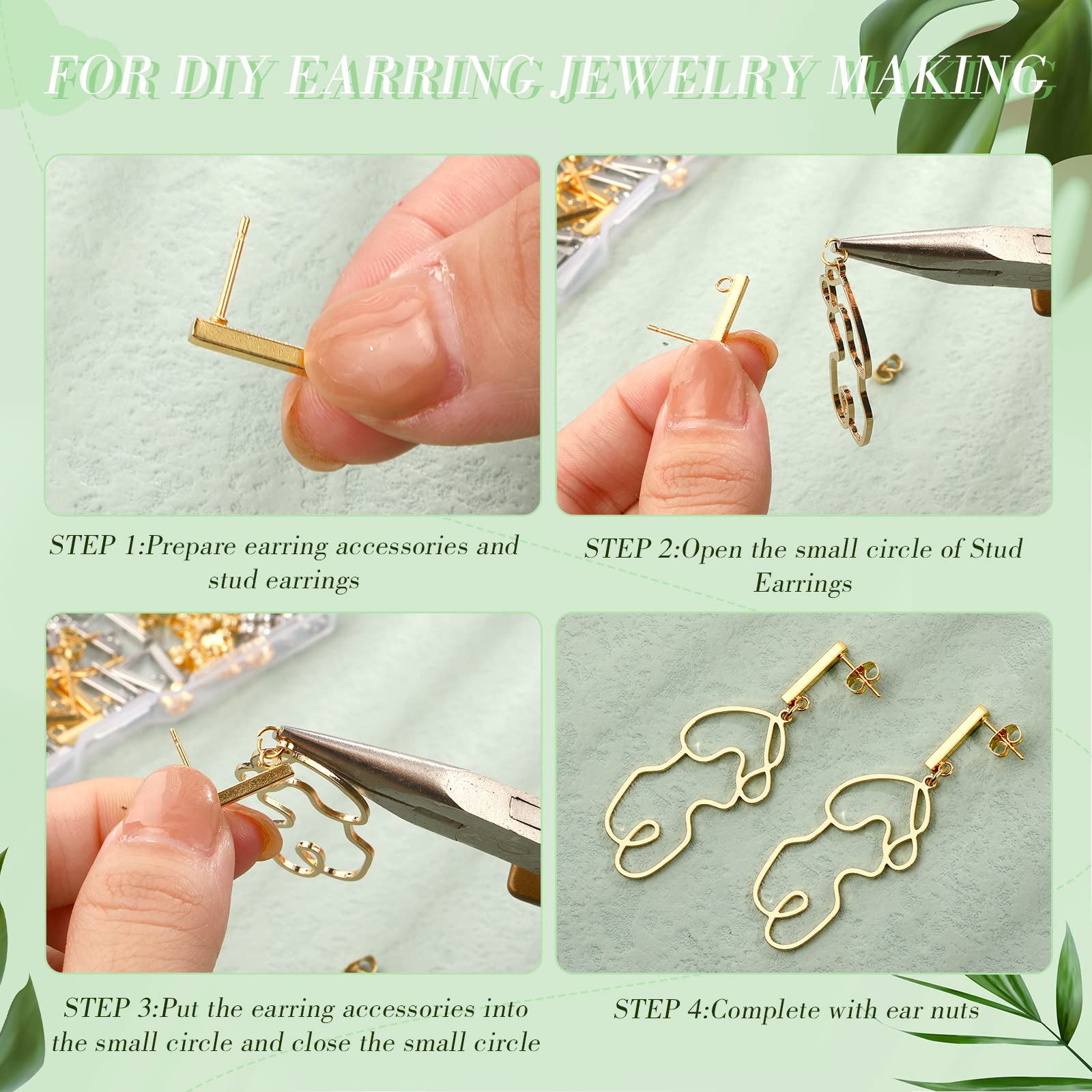 Hinly 80 Pieces Stainless Steel Earring Posts Stud Earring with Loop 80 Pieces Ear Nut Bar Pierced Post for DIY Jewelry Making, 2 Sizes(Gold)