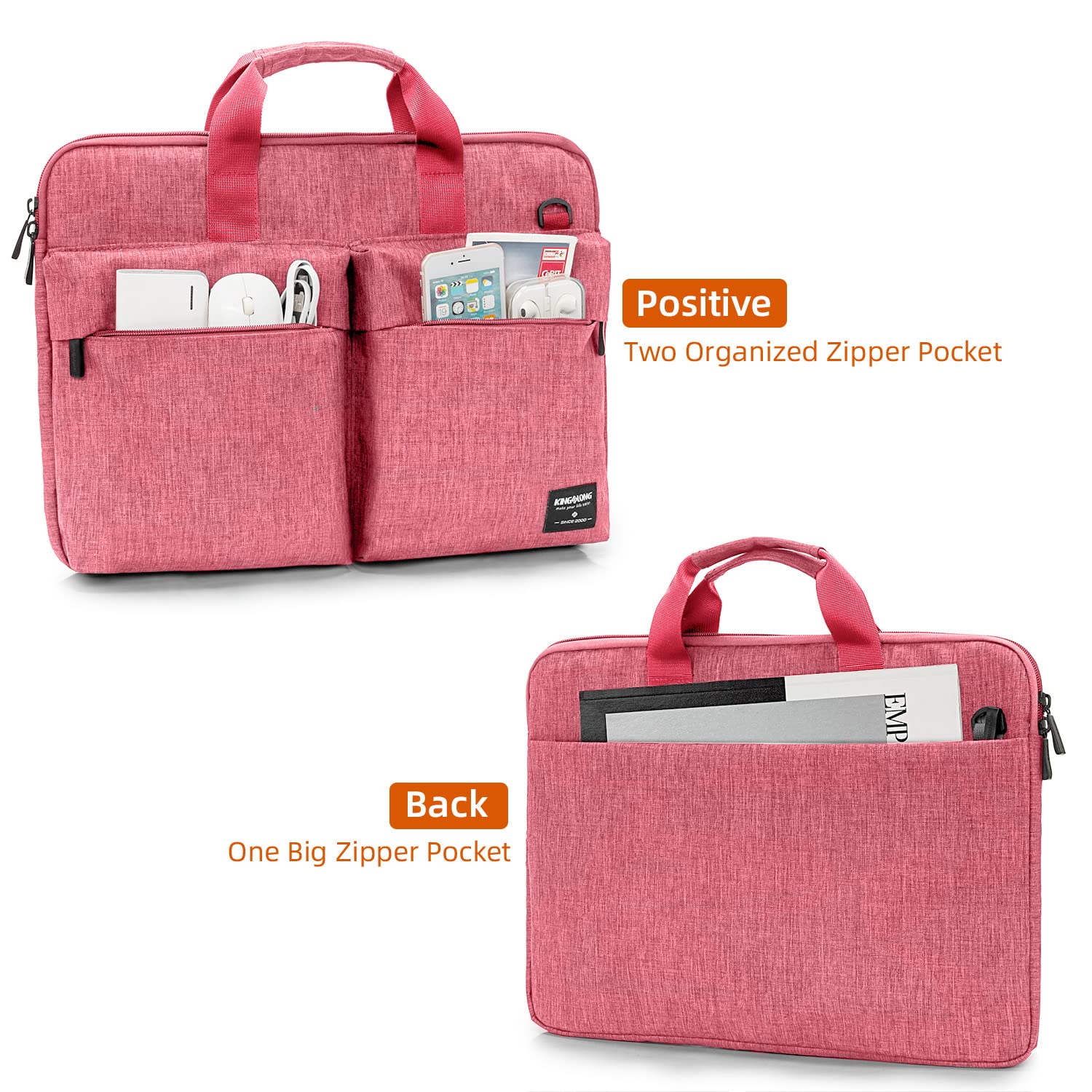 KINGSLONG Slim 17.3 inch Laptop Sleeve Bag Carrying Case with Shoulder Strap, Notebook Ultrabooks Computer Handbag Cover for Men Women Fit for Acer Asus HP Pink