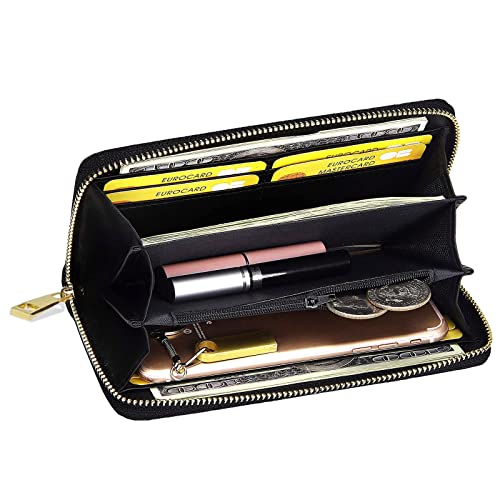 Women's Polka Dot Long Wallet, Zippered Coin Purse, Leather Clutch Wallet