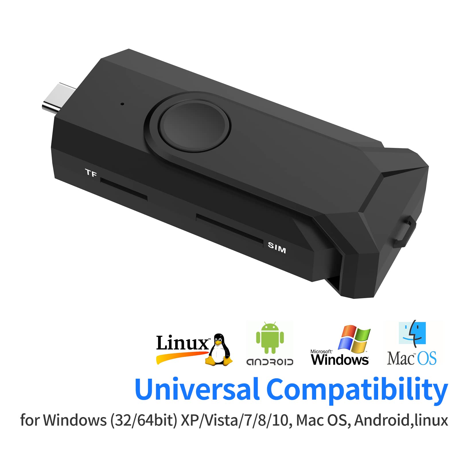 USB C Smart Card Reader, CAC/DOD Military Multi Memory Card Reader Supports SD/Micro SD/SDHC/SDXC/MMC/TF and SIM Adapter/Writer, Compatible with Windows, Mac OS, Linux, Android