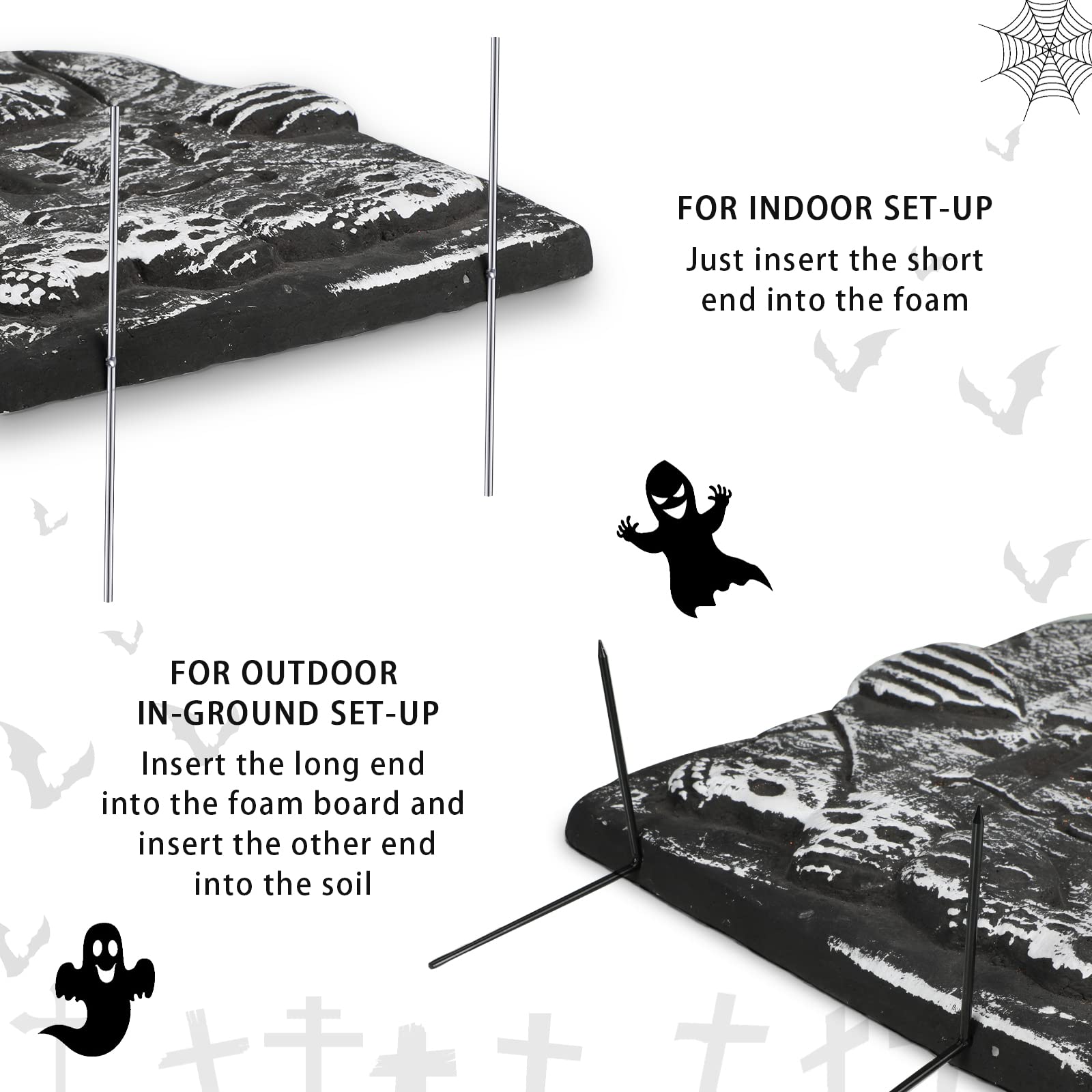 Hotop Halloween Tombstone Metal Stakes for Foam 6.5 x 3 Inches Tombstone Graveyard T Shaped Stakes for Halloween Outdoor Graveyard Yard Lawn Decorations(Silver, Black,20 Pieces)