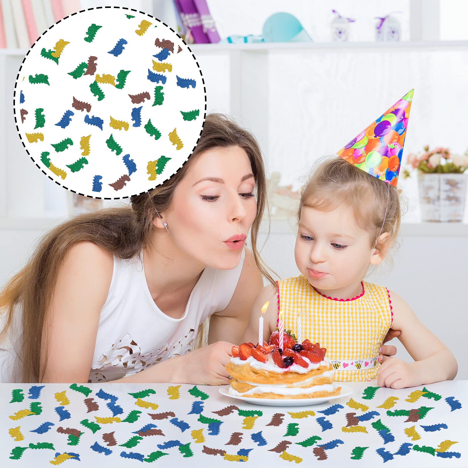 Halodete Dinsaur Confetti - Baby Boy Birthday Party Table Decorations - Jungle Confetti - Baby Shower/Baby Kid Birthday Table Scatter Confetti Decorations - Glitter 120pcs