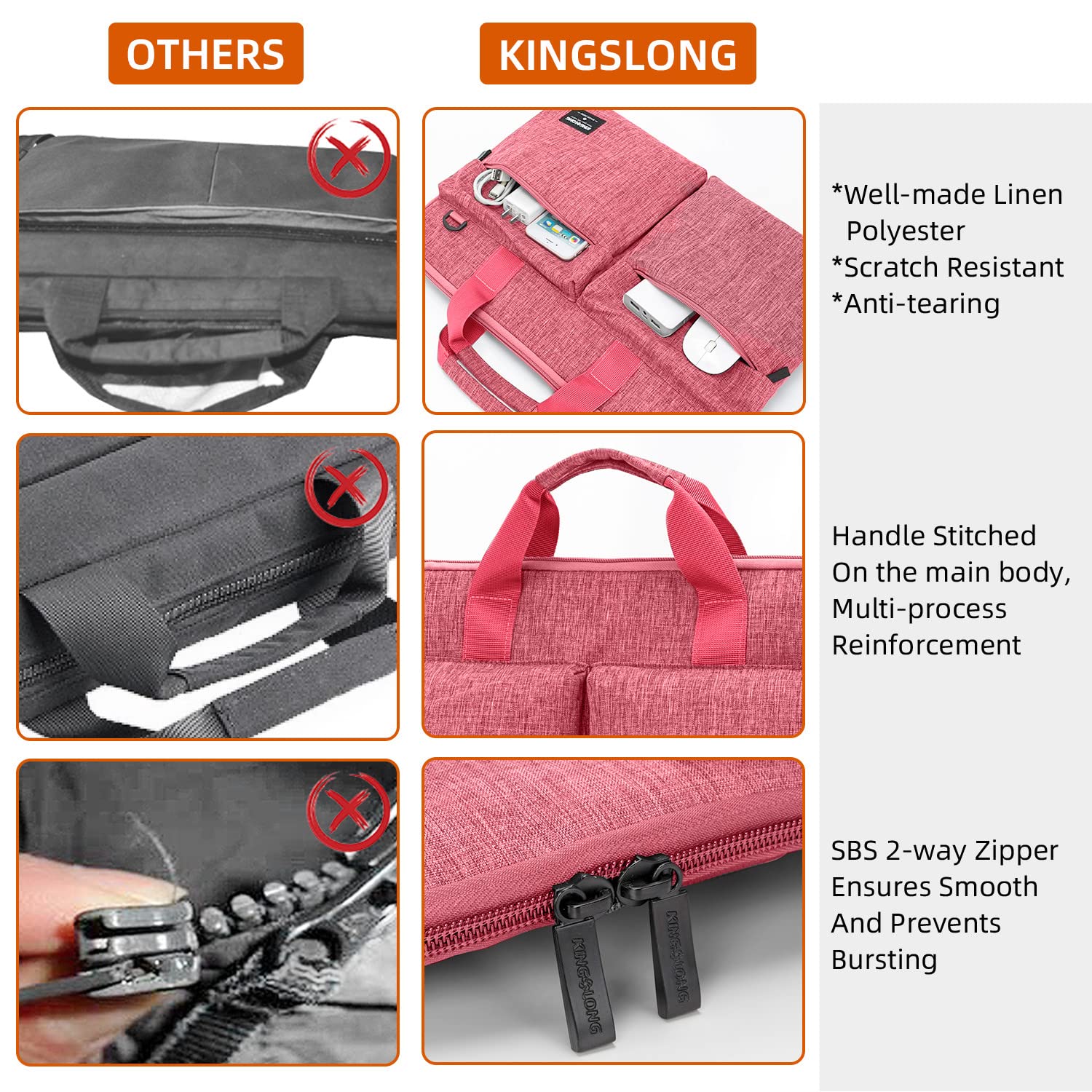 KINGSLONG Slim 17.3 inch Laptop Sleeve Bag Carrying Case with Shoulder Strap, Notebook Ultrabooks Computer Handbag Cover for Men Women Fit for Acer Asus HP Pink