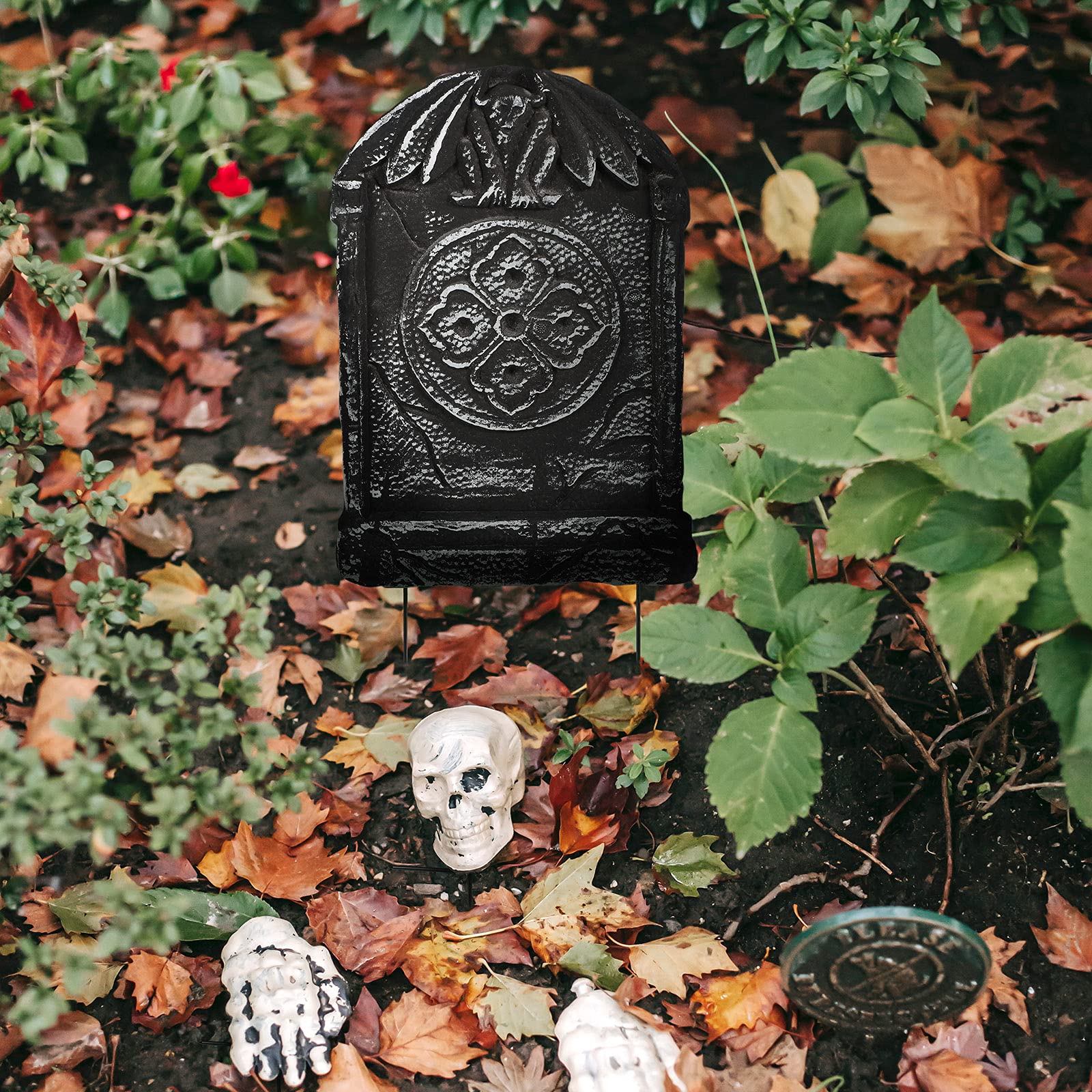 Hotop Halloween Tombstone Metal Stakes for Foam 6.5 x 3 Inches Tombstone Graveyard T Shaped Stakes for Halloween Outdoor Graveyard Yard Lawn Decorations(Silver, Black,20 Pieces)