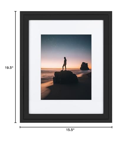 Golden State Art, 16x20 Picture Frame - Displays 11x14 Photo with Mat or 16x20 Without Mat, Wide Moulding Solid Wood Frame for Wall Display, Black