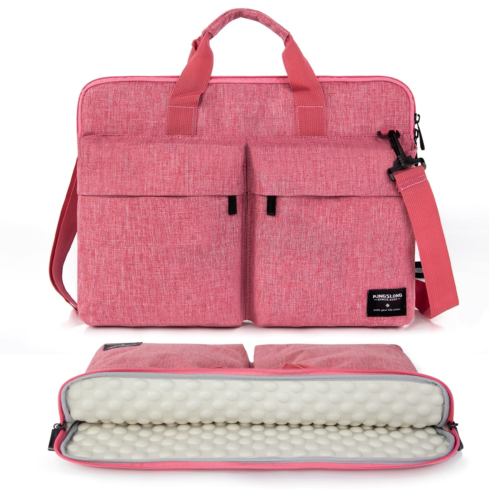 KINGSLONG Slim 17.3 inch Laptop Sleeve Bag Carrying Case with Shoulder Strap, Notebook Ultrabooks Computer Handbag Cover for Men Women Fit for Acer Asus HP Pink